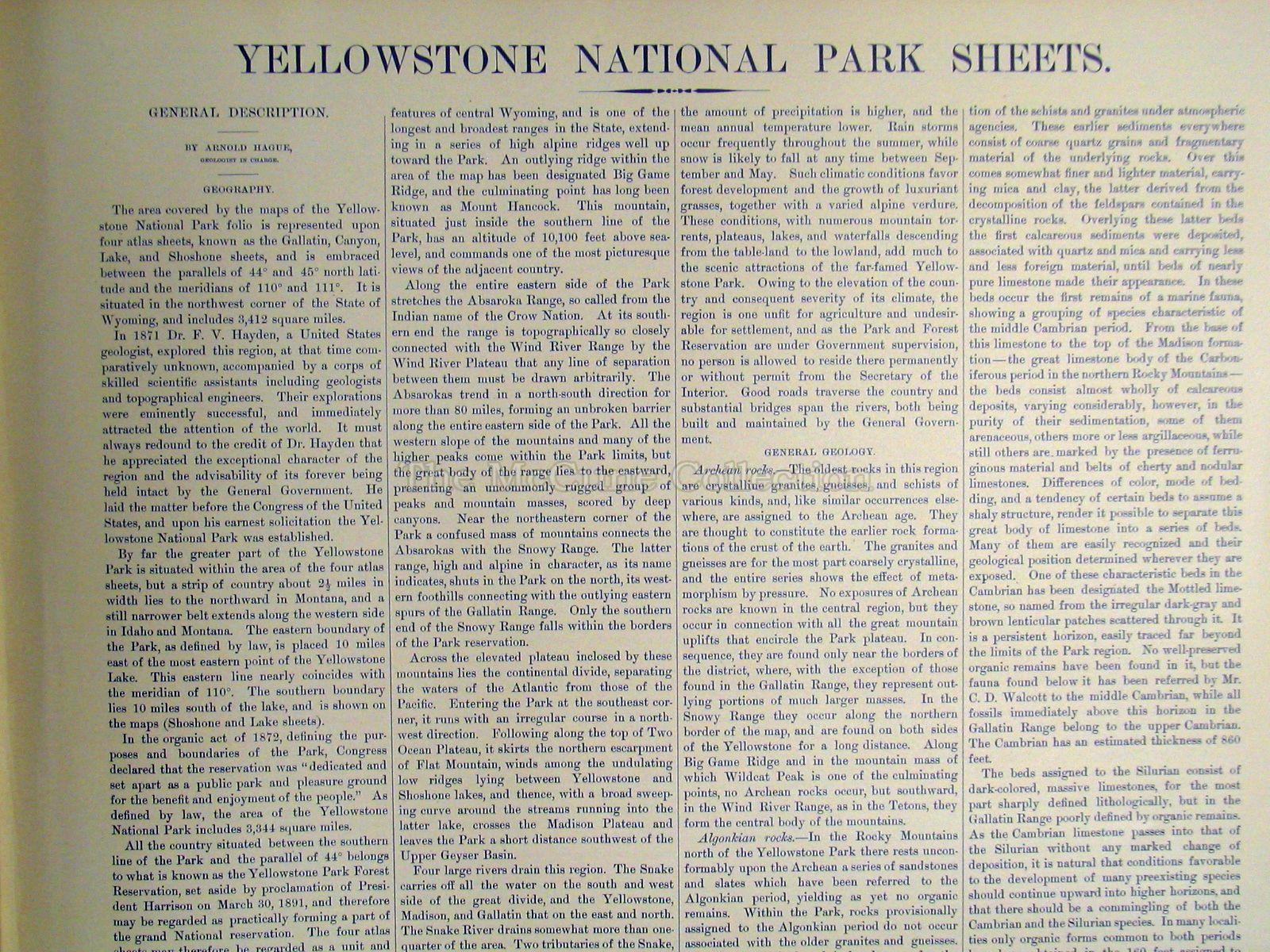 Geologic Atlas of the United States. Yellowstone National Park Folio ...